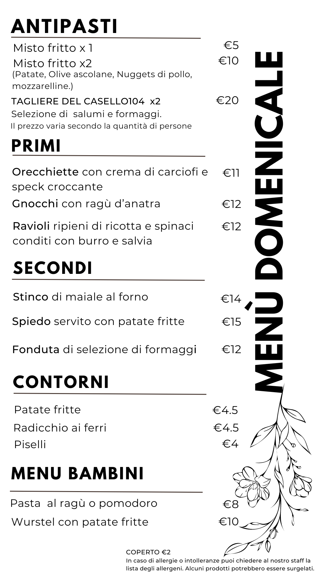 Menu Domenicale - CASELLO 104